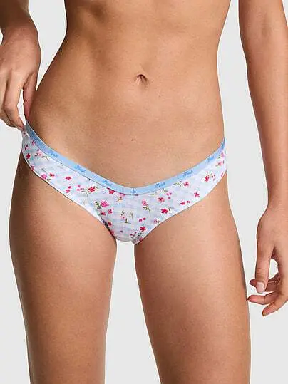 Pink Logo Cotton Tanga Panty - Floral