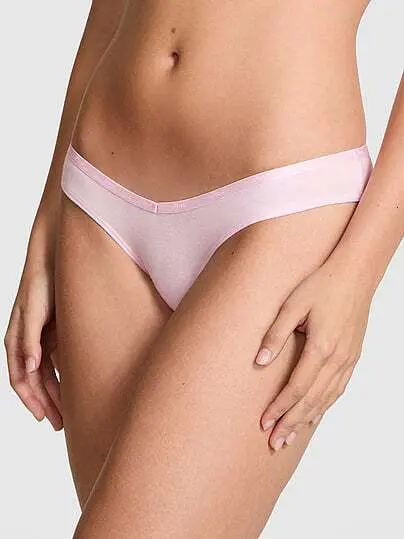 Pink Logo Cotton Tanga Panty - Pink