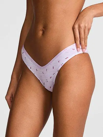 Pink Logo Cotton Tanga Panty - Print