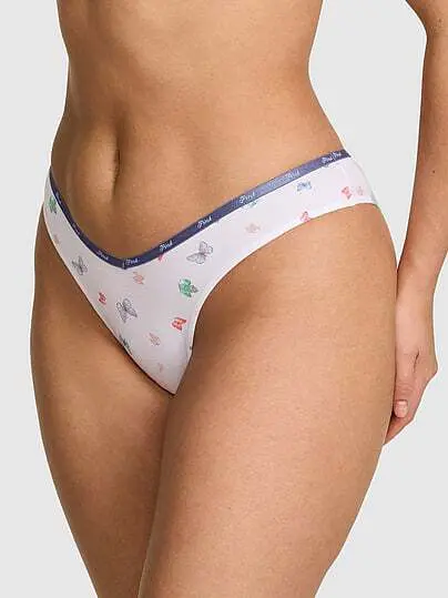 Pink Logo Cotton Tanga Panty - Print