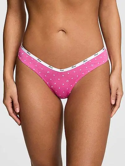 Pink Cotton Logo Tanga Panty - Print