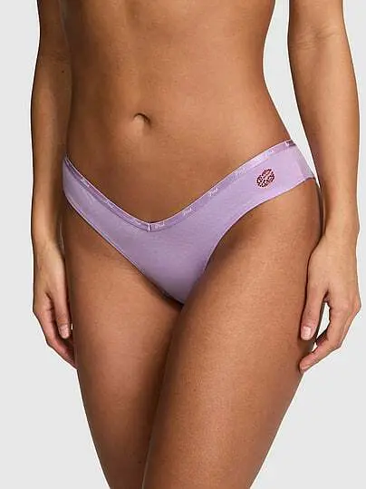 Pink Logo Cotton Tanga Panty - Purple