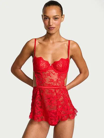 Victoria's Secret Dream Angels Wicked Twinkle Lace Apron Set - Red