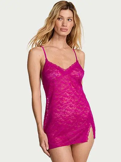 Victoria's Secret Sheer Rose Lace Mini Slip Dress - Purple