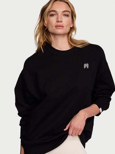 Victoria's Secret Angel Essentials Iconic Fleece Crewneck Sweatshirt - Black