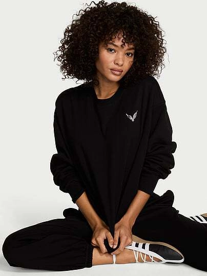 Victoria's Secret Angel Essentials Iconic Fleece Crewneck Sweatshirt - Black