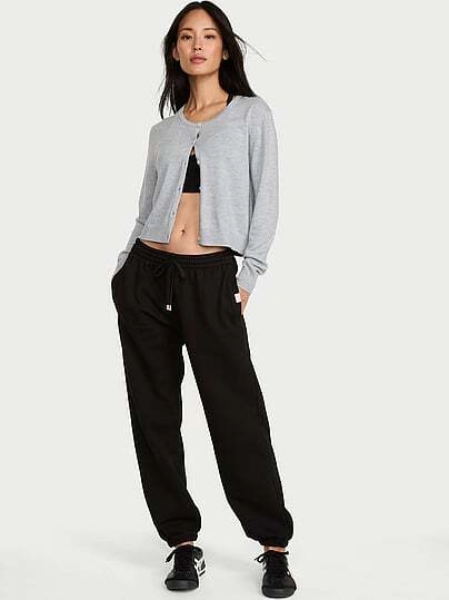 Victoria's Secret Angel Essentials Iconic Fleece Relaxed Jogger Sweatpant - Black