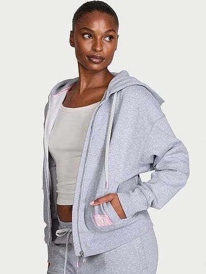 Victoria's Secret Angel Essentials Iconic Fleece Full-zip Hoodie - Grey