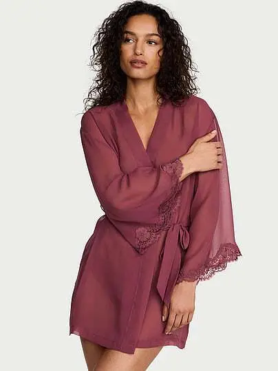 Victoria's Secret Dream Angels Chiffon & Lace Short Robe - Pink