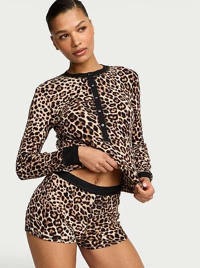 Victoria's Secret Soft Thermal Henley Short Pajama Set - Print