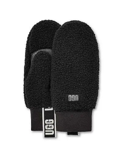 Pink Ugg® Uggfluff Mittens With Logo Tape - Black