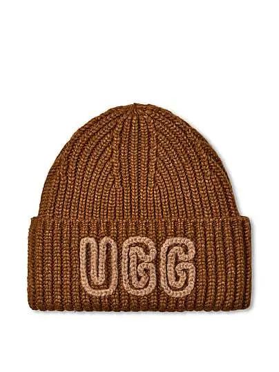 Pink Ugg® Chunky Crafted Rib Beanie - Brown
