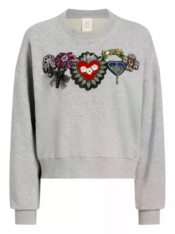 Cinq À Sept Heritage Rose Embellished Sweatshirt - Grey