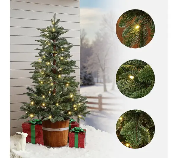 LUXEN HOME Luxenhome 4ft Pre-lit Green Artificial Xmas Tree With Wood Pot - One-color