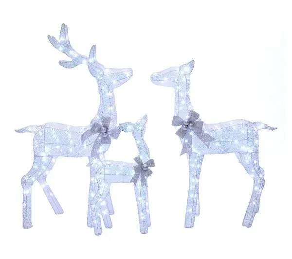 LUXEN HOME Luxenhome Lighted White Deer Set With Silver Bo Ws Decoration - One-color