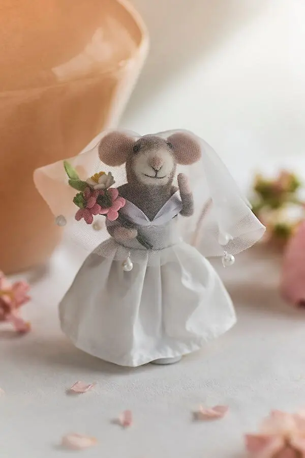 TERRAIN Felt Bride Mouse Figurine - Multi