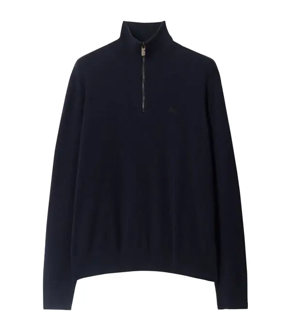 Burberry Cashmere Blend Quarter-zip Sweater - Navy