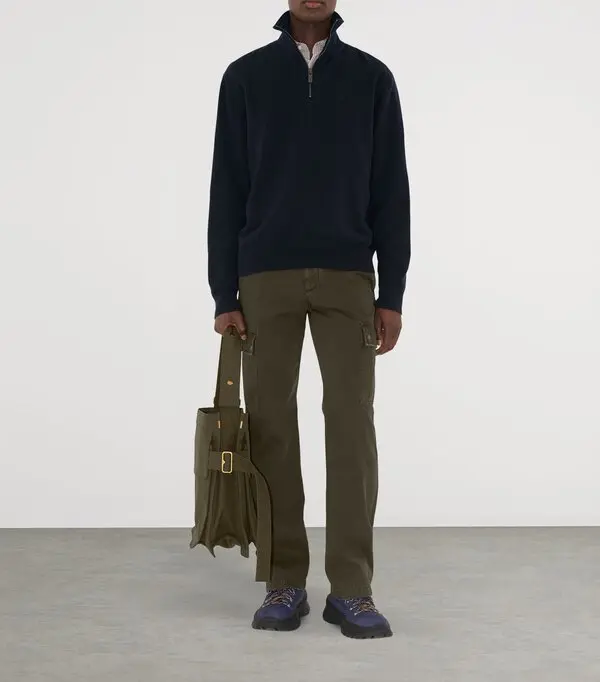Burberry Cashmere Blend Quarter-zip Sweater - Navy