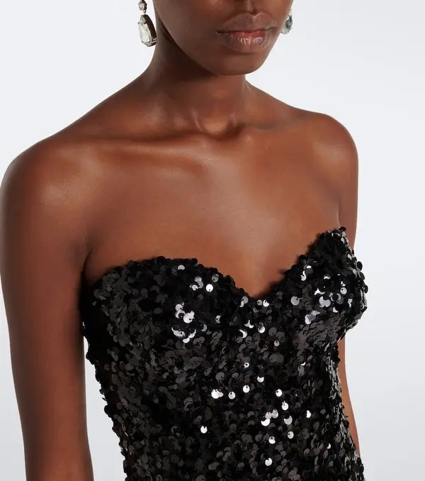 Dolce & Gabbana Sequined Bustier Midi Dress - Black