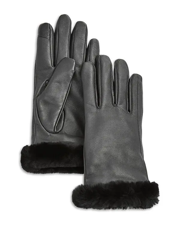 UGG Shearling Cuff Leather Tech Gloves - Black