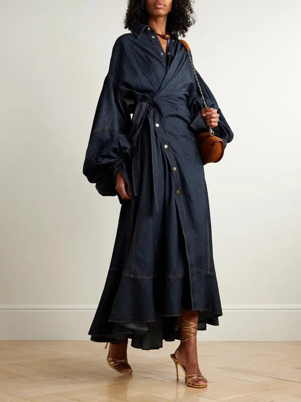 Zimmermann Rebellion Gathered Denim Midi Wrap Dress - Blue | Editorialist