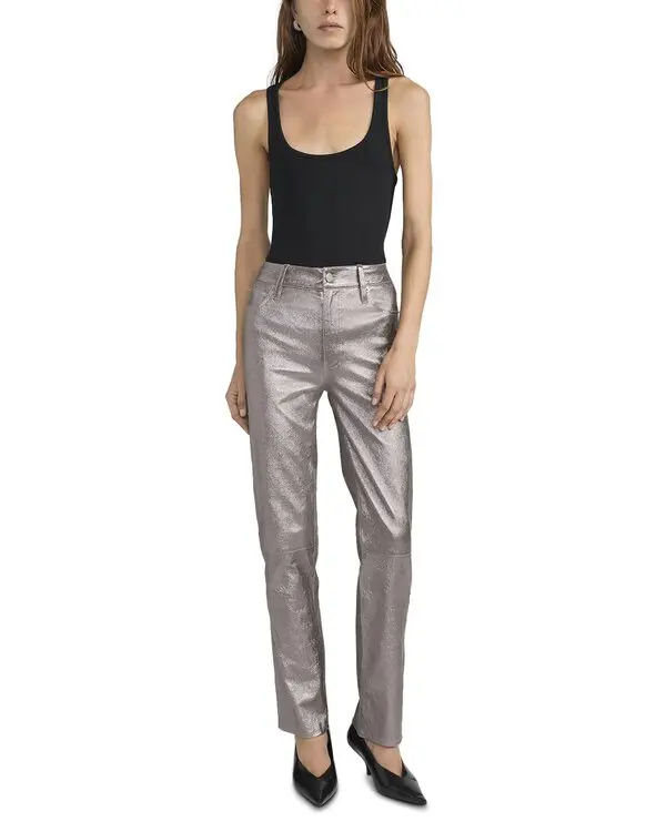 FRAME Le Sleek Straight High-rise Leather Jeans