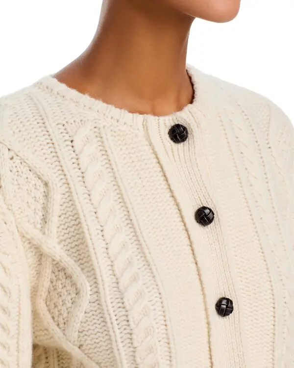 FRAME The Cable Knit Cashmere Cardigan Sweater - Cream