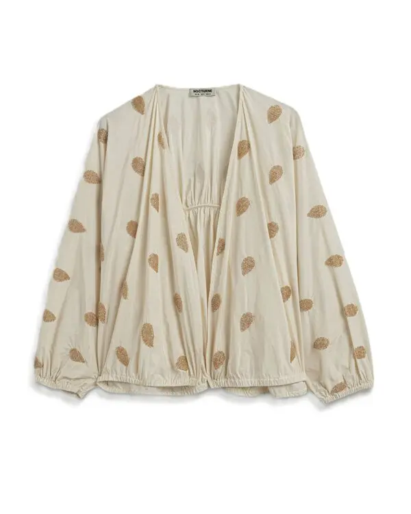 NOCTURNE Lightweight V-neck Printed Kimono - Open White