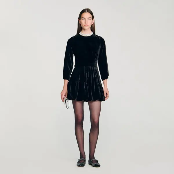 Sandro Beaded Long-Sleeve Velvet Mini Dress In Black - 50% Off |  Editorialist