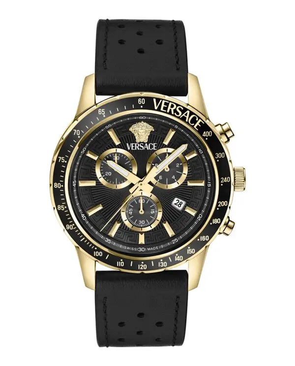 Versace Sport Chrono Leather Watch - Stainless Steel