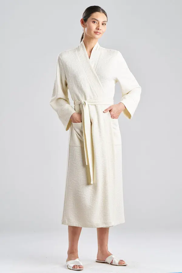 Natori Quilted Geo Knit Jacquard Robe - White