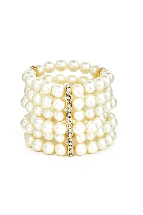 KENNETH JAY LANE Six Row Pearl Bracelet - Lime