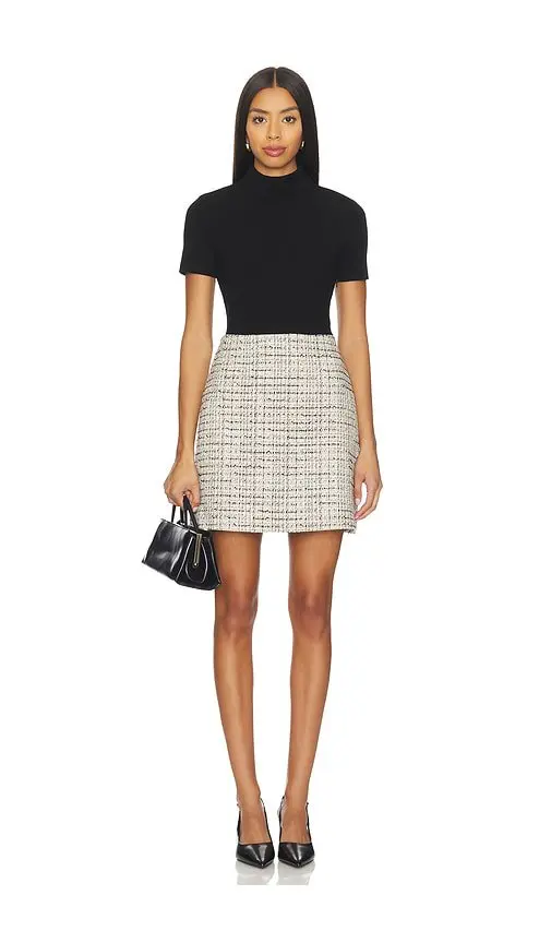 Theory Short Sleeve Roll Neck Dress With Tweed Skirt