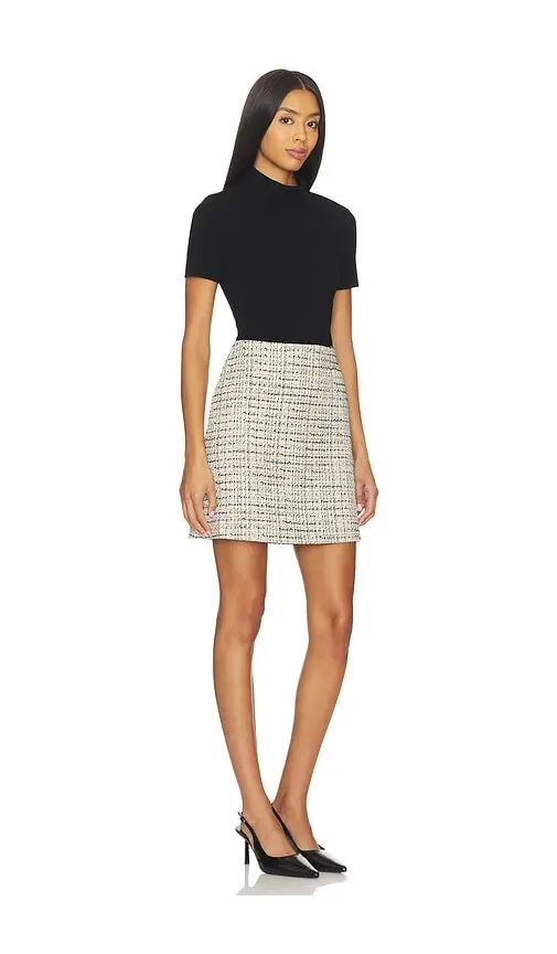 Theory Short Sleeve Roll Neck Dress With Tweed Skirt
