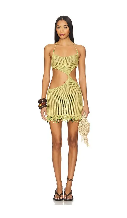 JADED LONDON Crochet Bead Trim Mini Dress - Green