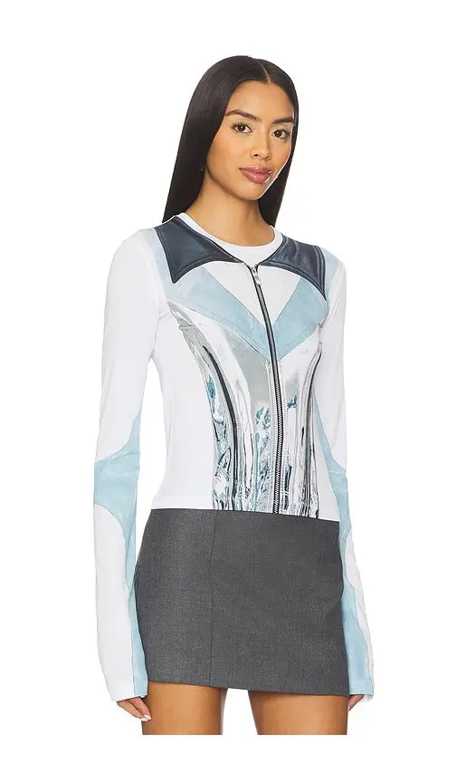 KATE BARTON Illusion Print Long Sleeve Zip-up Top