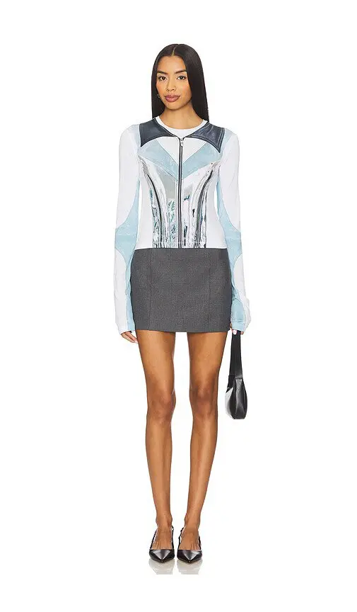 KATE BARTON Illusion Print Long Sleeve Zip-up Top