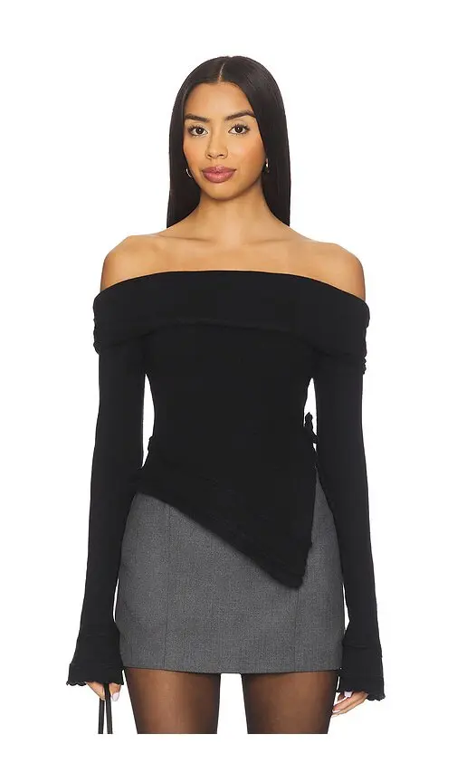GUIZIO Off-the-shoulder Knit Top With Side Slits - Black