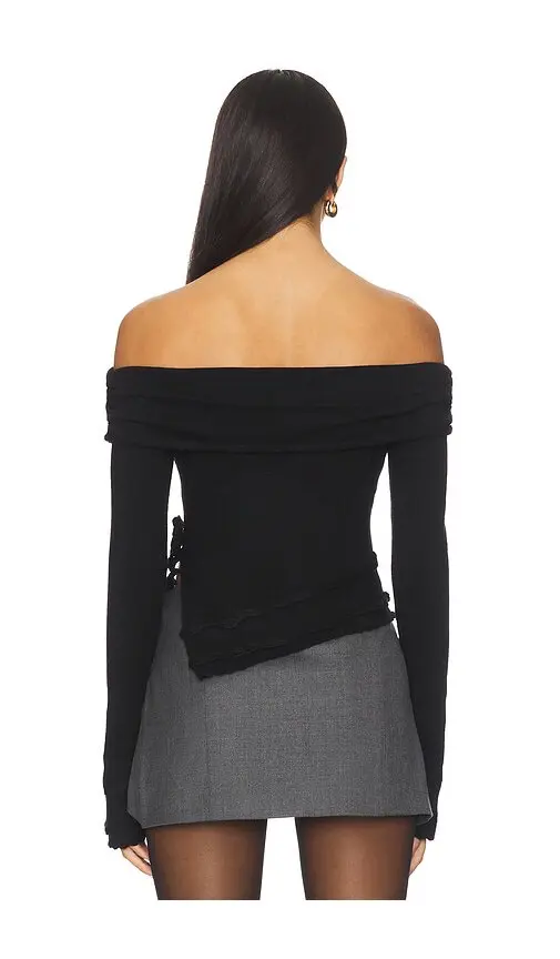 GUIZIO Off-the-shoulder Knit Top With Side Slits - Black