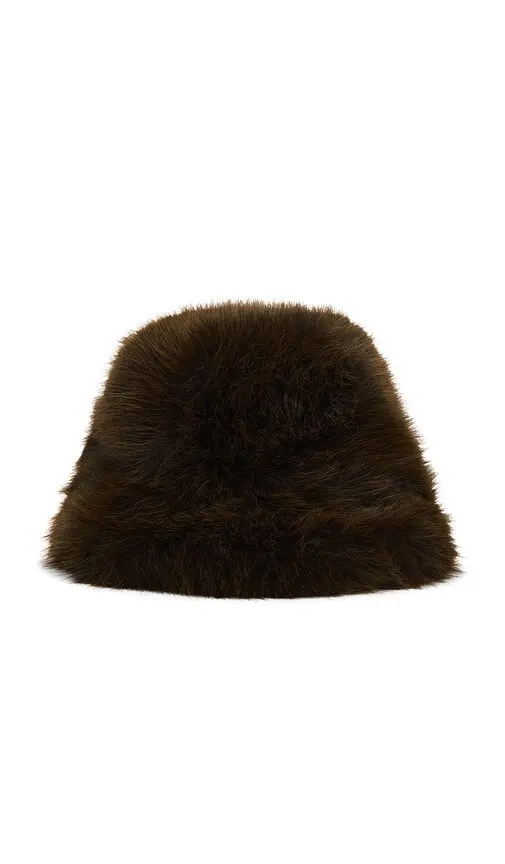 Jocelyn Oversized Faux Fur Bucket Hat - Chocolate