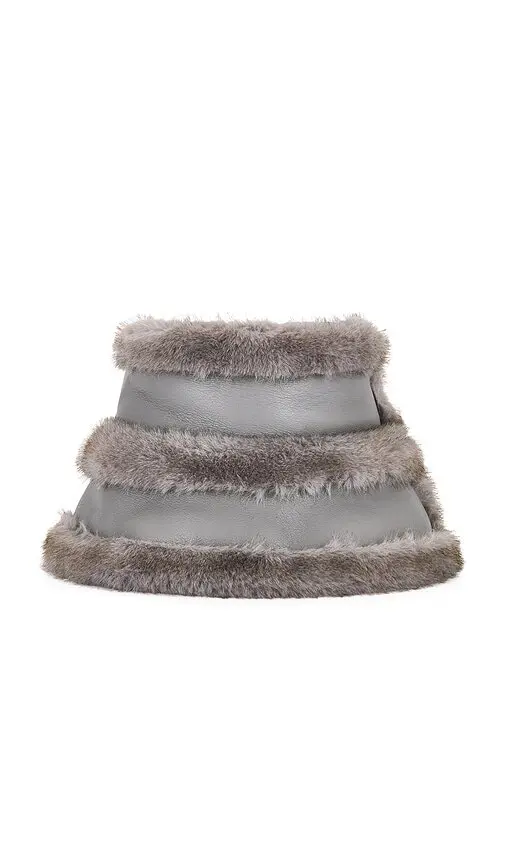 Jocelyn Faux Mink And Leather Bucket Hat - Grey