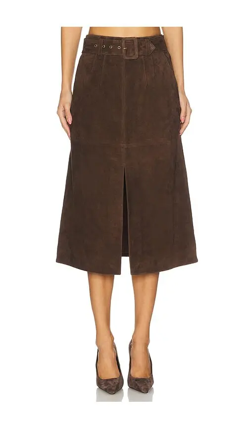 Veronica Beard Alexie Leather Midi Skirt - Mocha