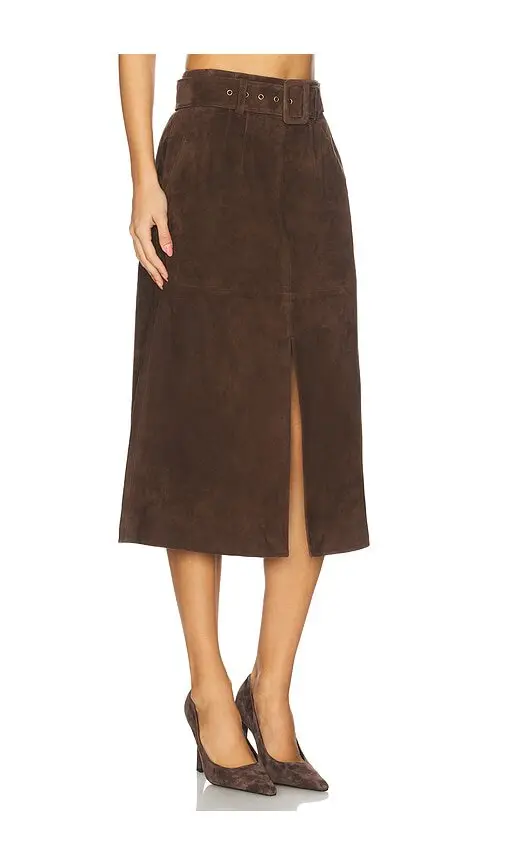 Veronica Beard Alexie Leather Midi Skirt - Mocha