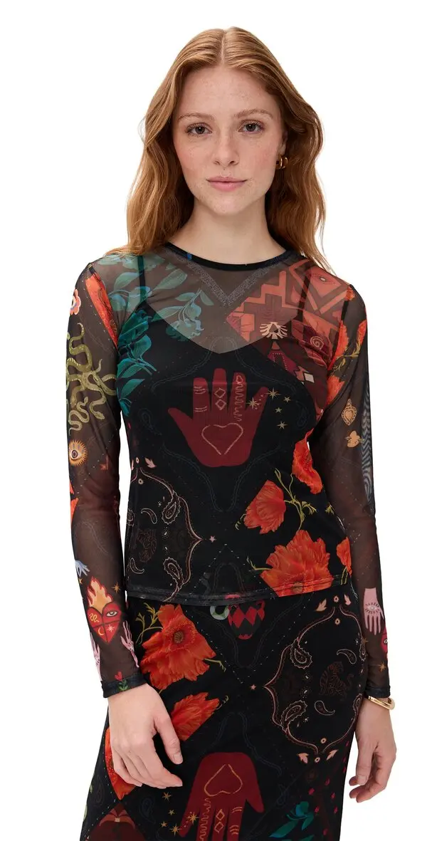 NEVER FULLY DRESSED Night Garden Mesh Long Sleeve Top