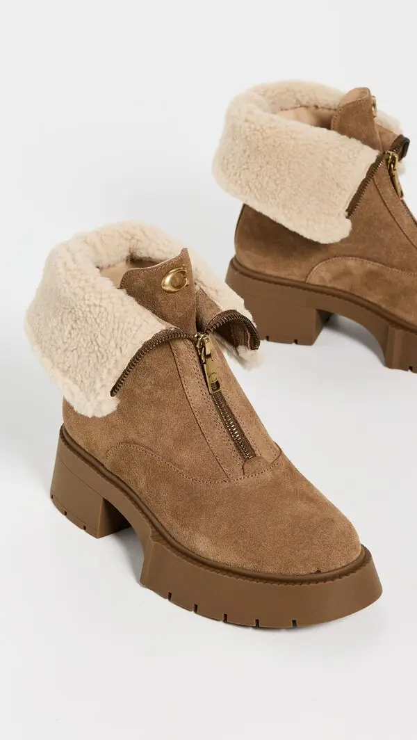 COACH Leah Platform Suede Shearling Booties