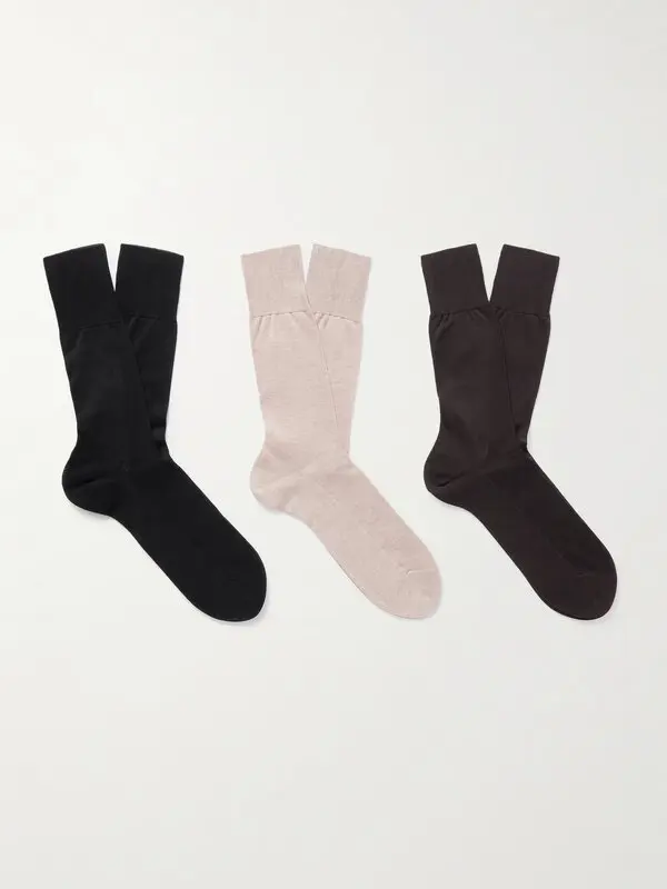 Falke No. 9 Pure Fil D´écosse Three-pack Cotton-blend Socks - Brown