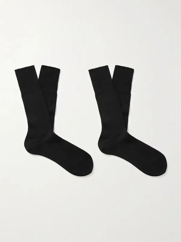 Falke Finest Two-pack Ribbed Cashmere-blend Socks - Black