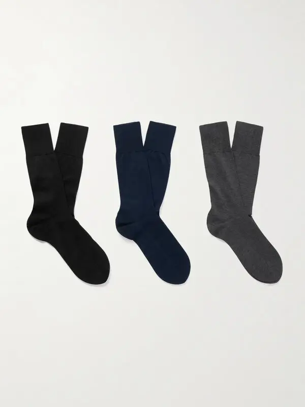 Falke No. 9 Pure Fil D´écosse Cotton-blend Socks Three-pack - Black