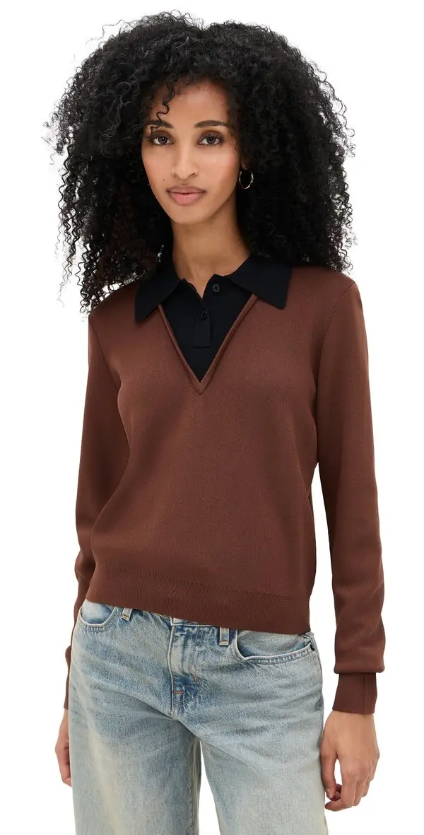LE BOP Trompe L'oeil Layered Polo - Chocolate/black