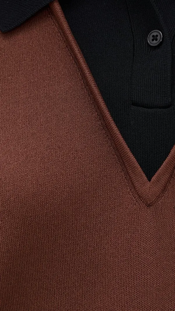LE BOP Trompe L'oeil Layered Polo - Chocolate/black